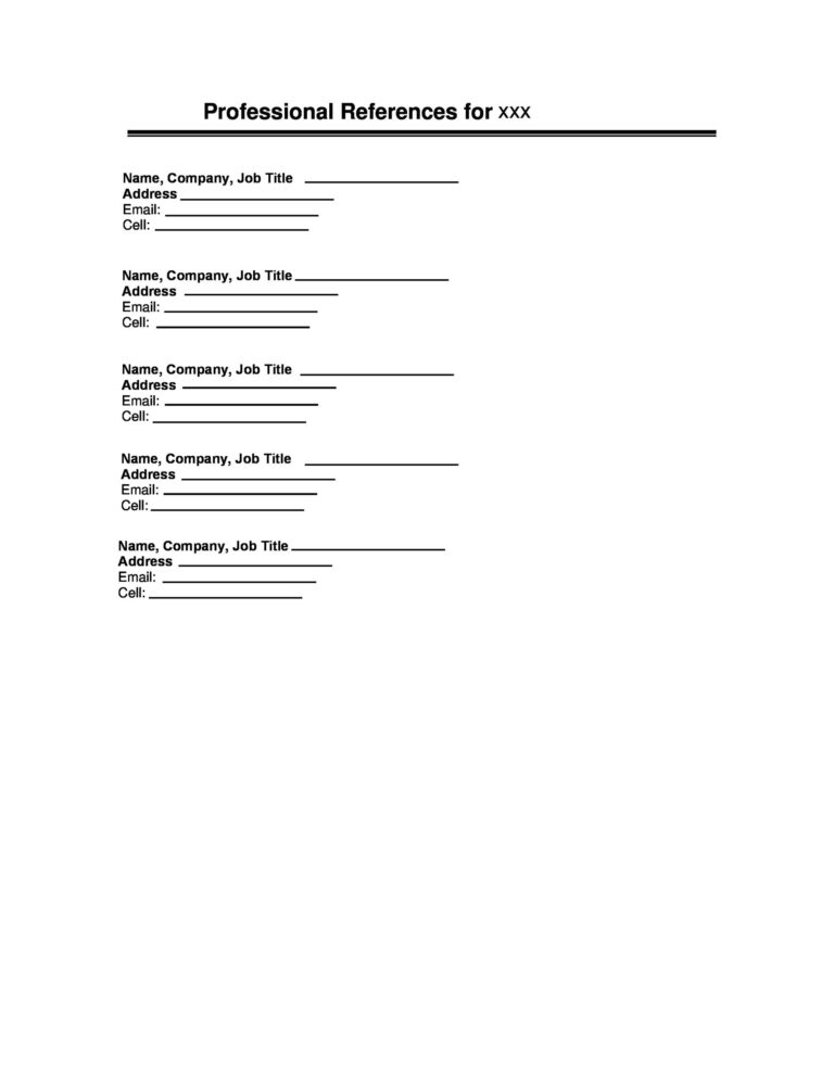 Professional Reference Form Template - We Love Printables