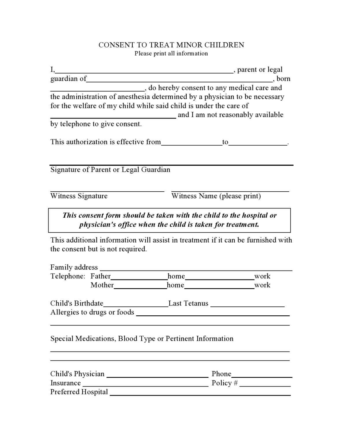 Printable Medical Consent Form For Minor Pdf - We Love Printables