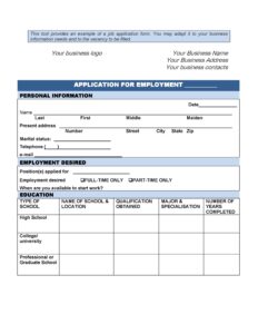 Job Application Form Template Word - We Love Printables