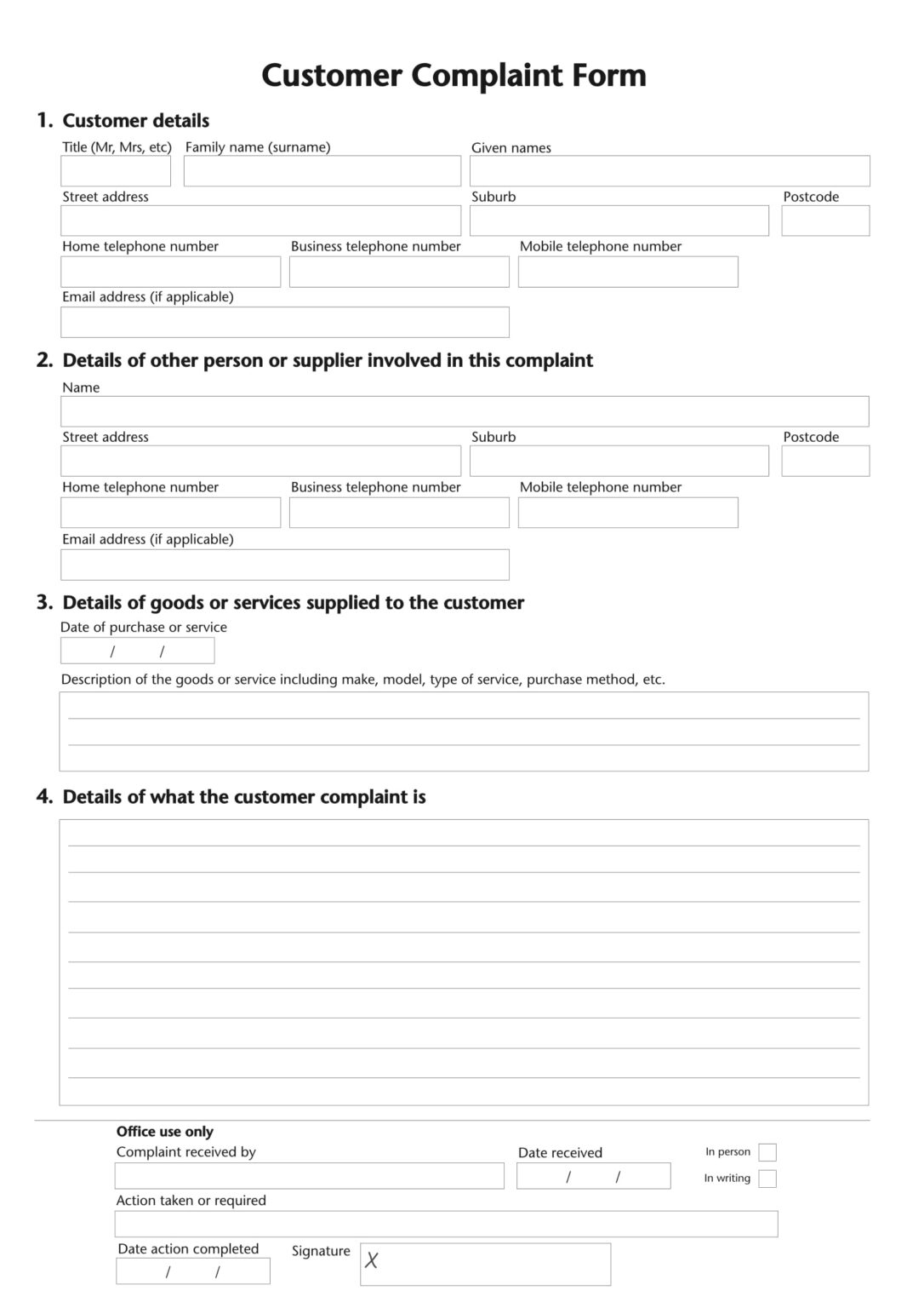 Complaint Form Template Word - We Love Printables