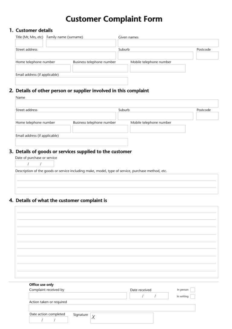 Complaint Form Template Word - We Love Printables