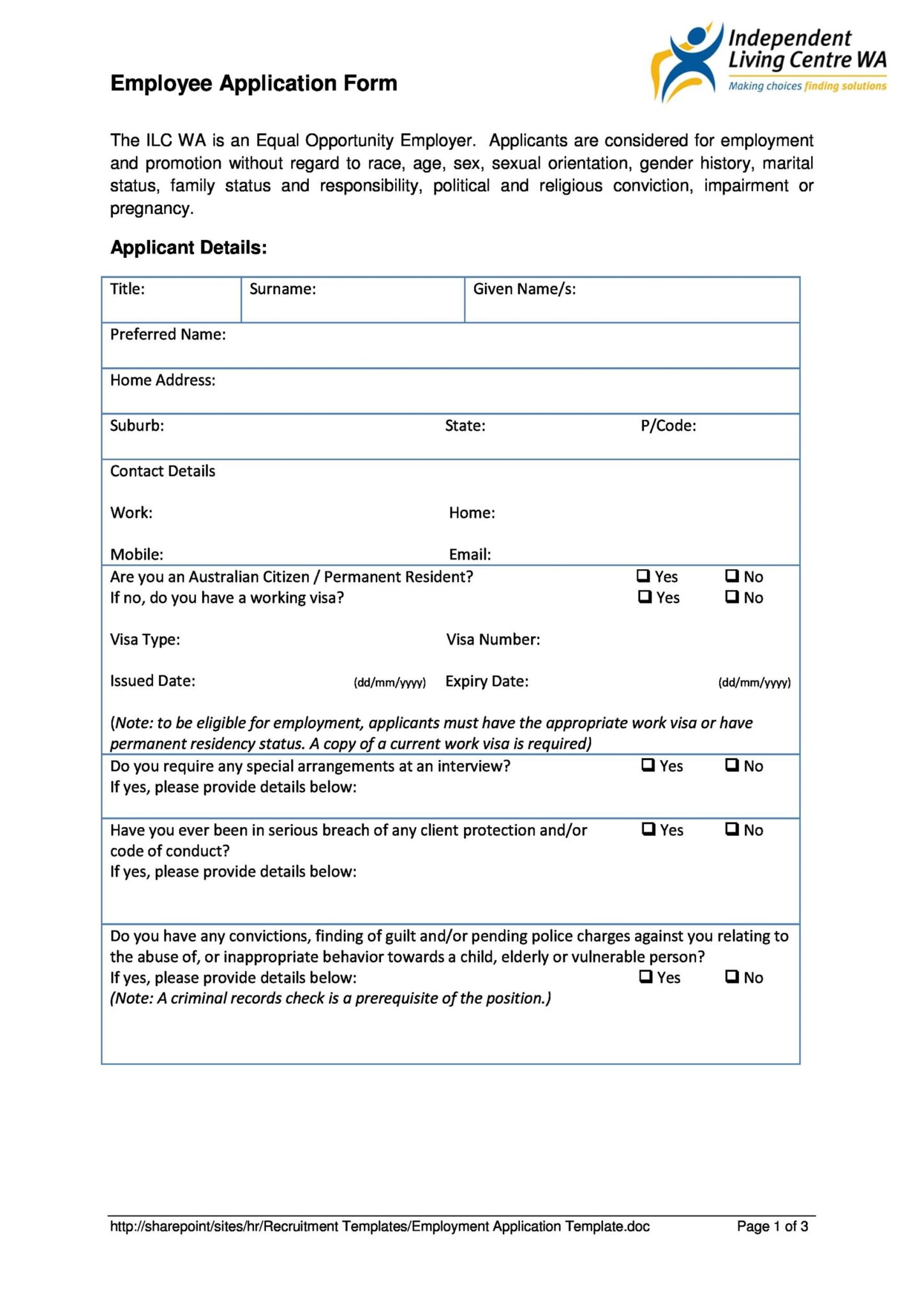 Printable Job Application Form - We Love Printables