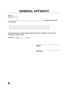 Printable Affidavit Form - We Love Printables