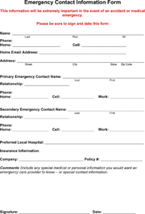 Free Printable Emergency Contact Form - We Love Printables