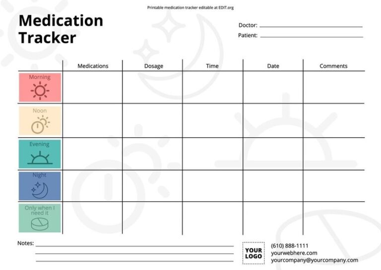 Free Printable Kids Morning Noon Night Medication Checklist - We Love ...