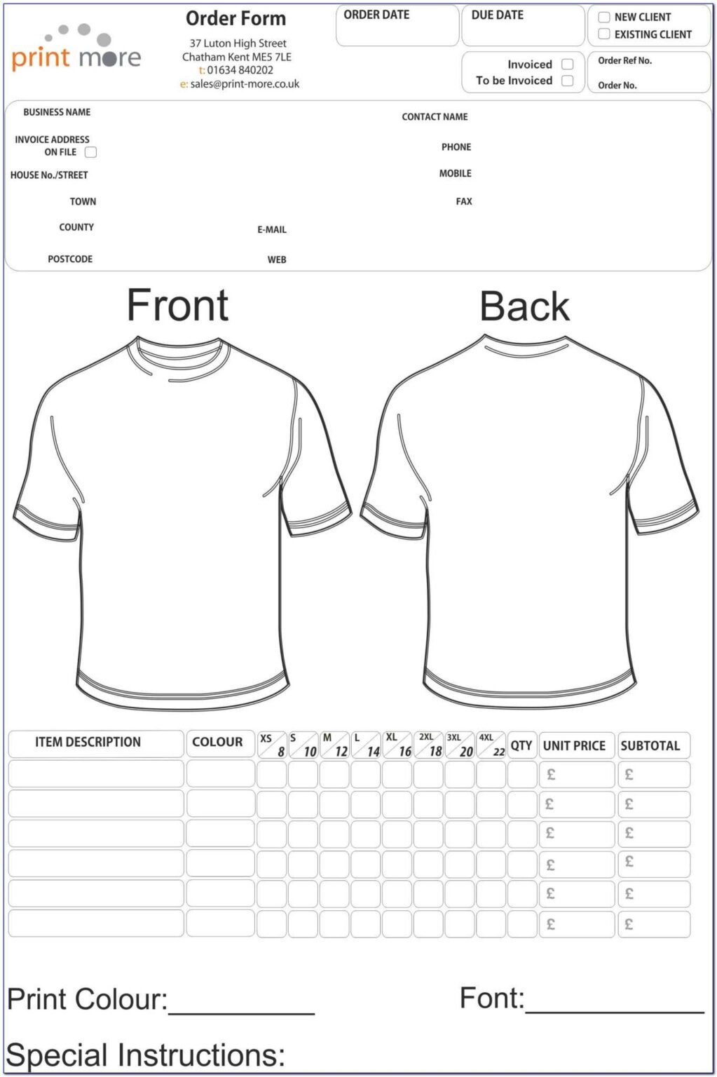 Free T Shirt Order Form Template - We Love Printables