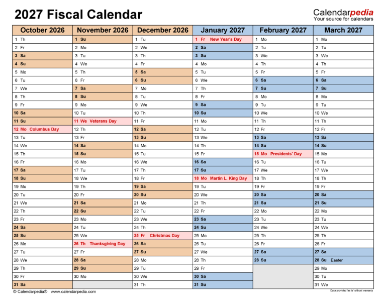 Fiscal Year Calendar 2027 - We Love Printables