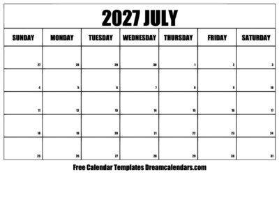Print July 2027 Calendar - We Love Printables