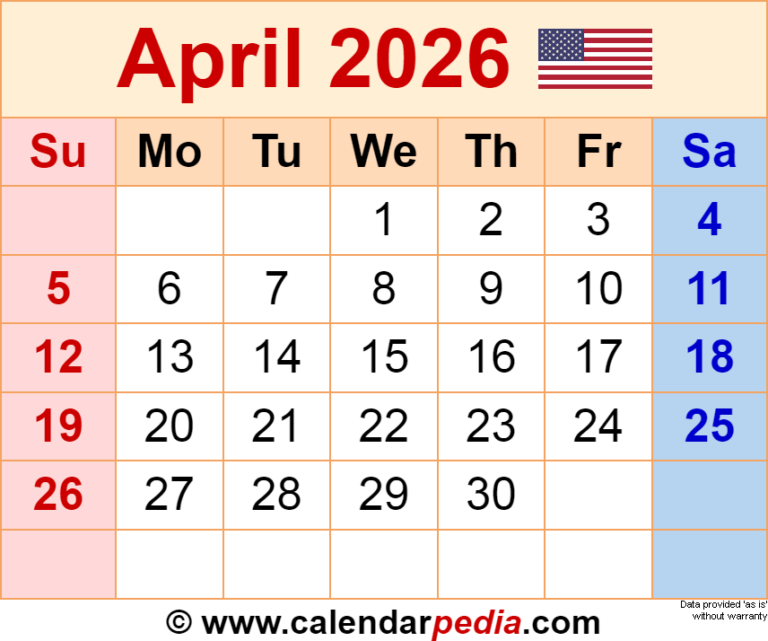 April 2026 Bahamas Printable Calendar - We Love Printables