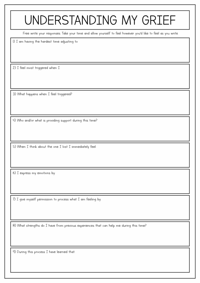 Free Printable Grief Worksheets For Adults: Coping with Loss - We Love ...