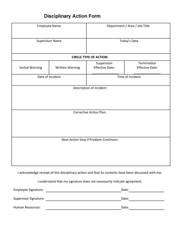 Free Printable Disciplinary Action Form: Streamline Your HR Process ...