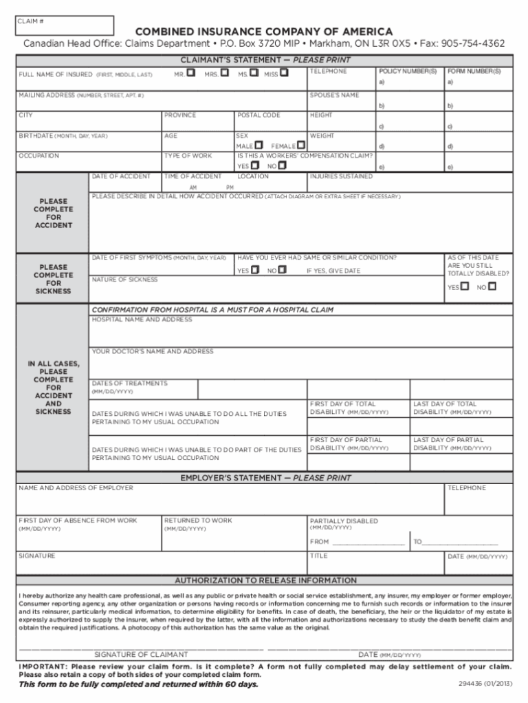 Combined Insurance Claim Forms Printable: Everything You Need to Know ...