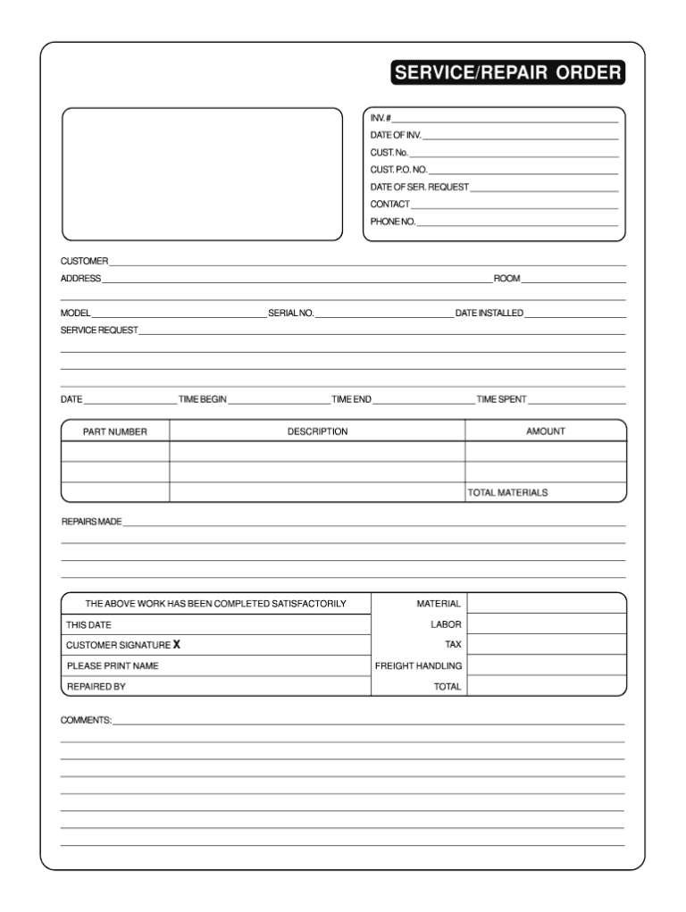 Free Printable Auto Repair Forms: Streamline Your Automotive Repair ...
