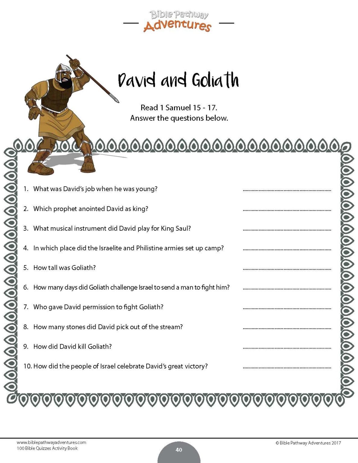 Free Printable David And Goliath Worksheets: Engaging Educational ...