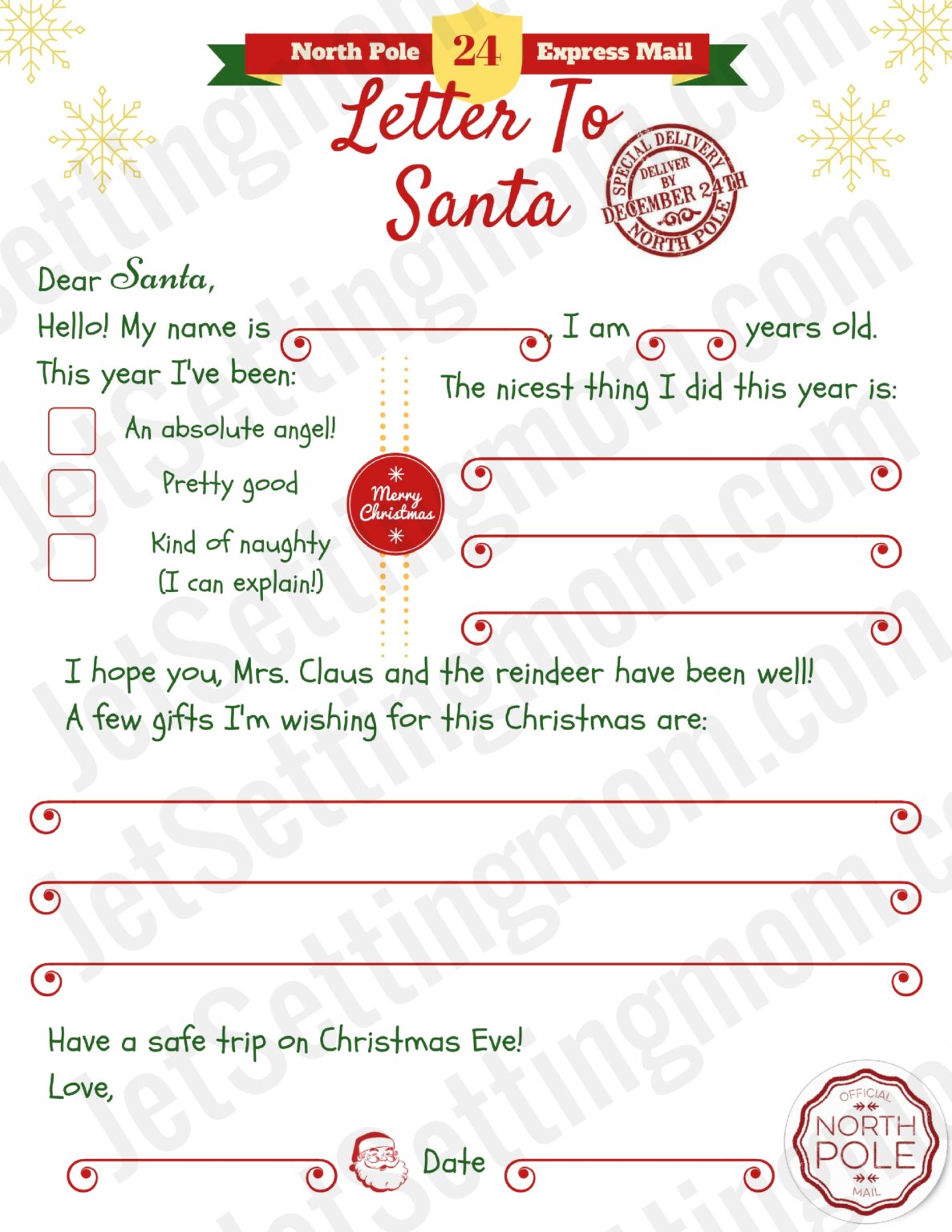 Printable Santa Letter Template Free: Spread Holiday Cheer with a ...