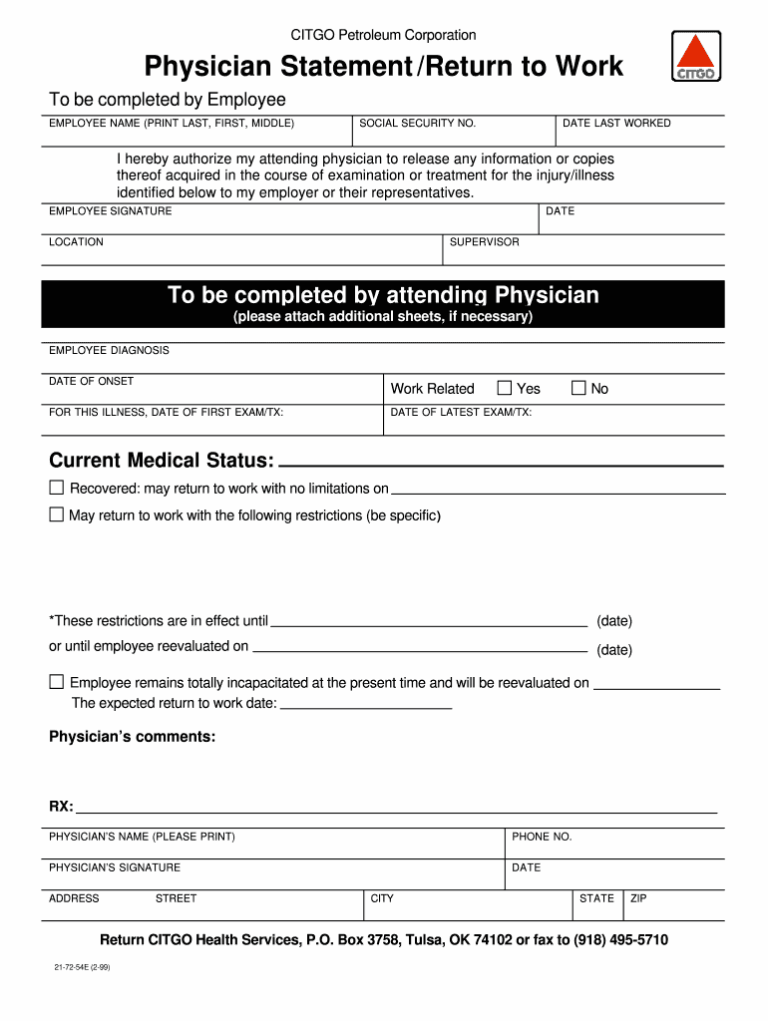 Free Printable Return To Work Form Pdf: Streamline Your Return to Work ...