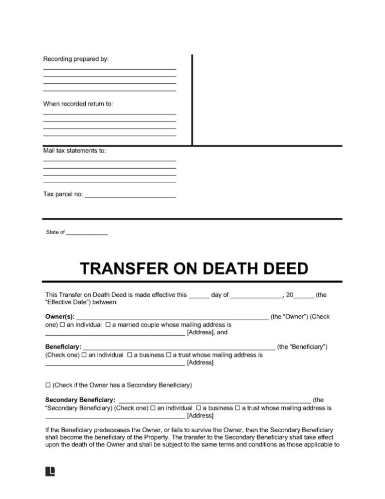 Free Printable Transfer On Death Deed Form Pdf: A Convenient Solution for Estate Planning - We ...