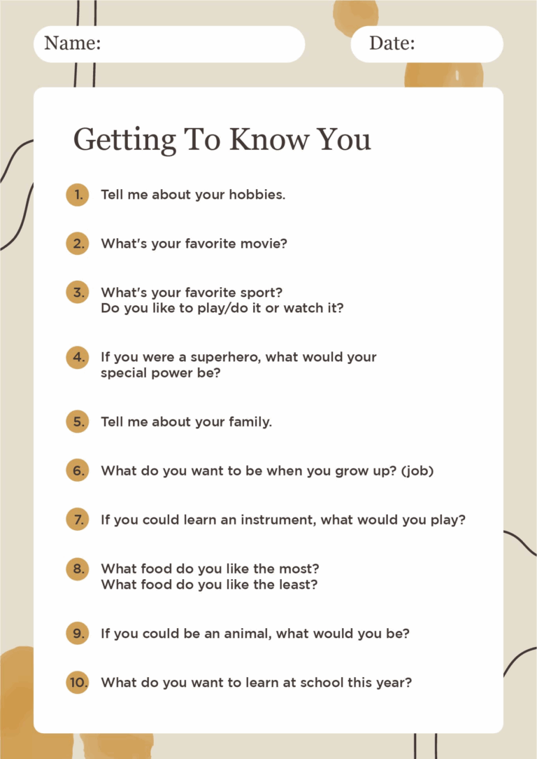 Free Printable Get To Know You Worksheet For Adults - We Love Printables