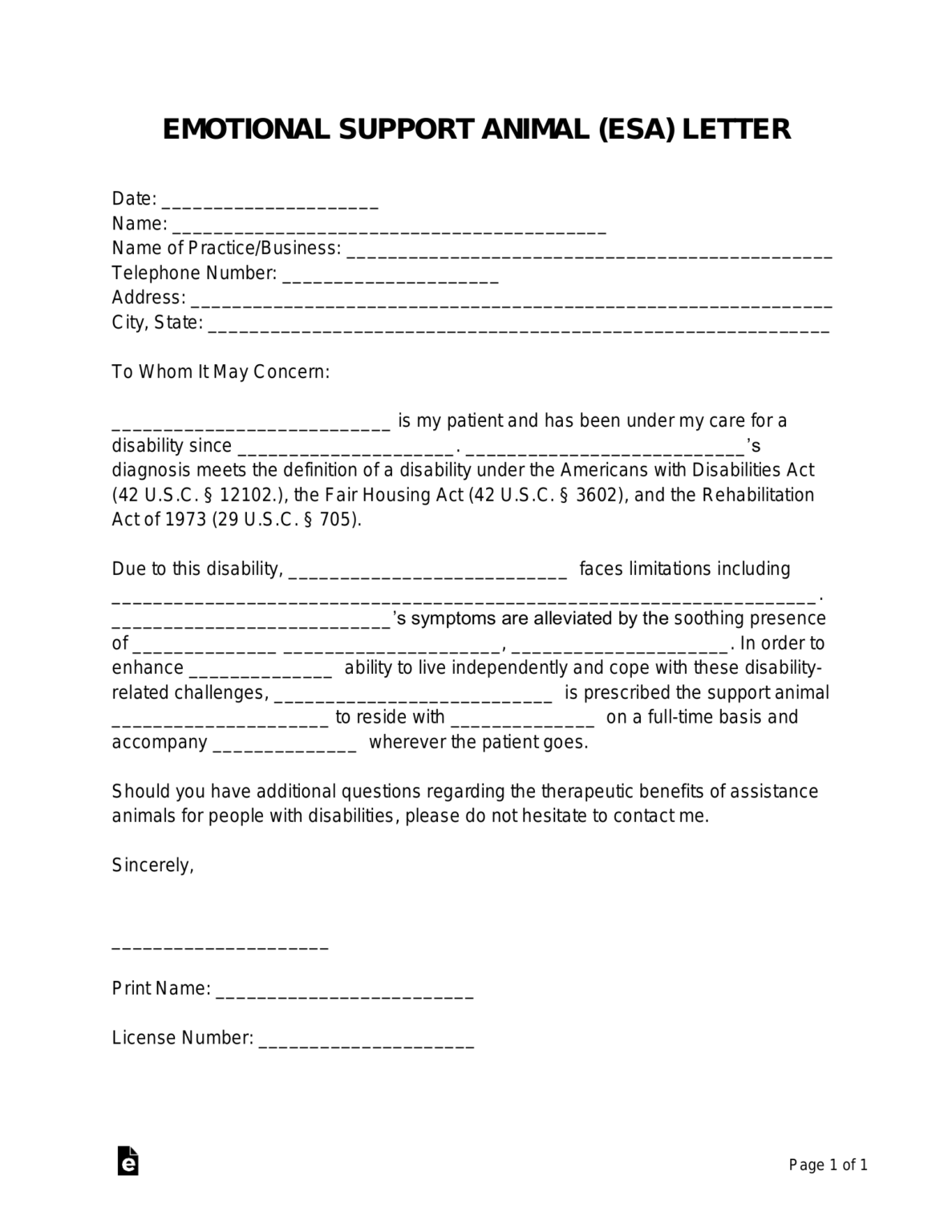 Printable Free Emotional Support Animal Letter PDF: A Comprehensive ...