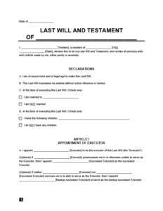 Printable Will And Testament Form - We Love Printables