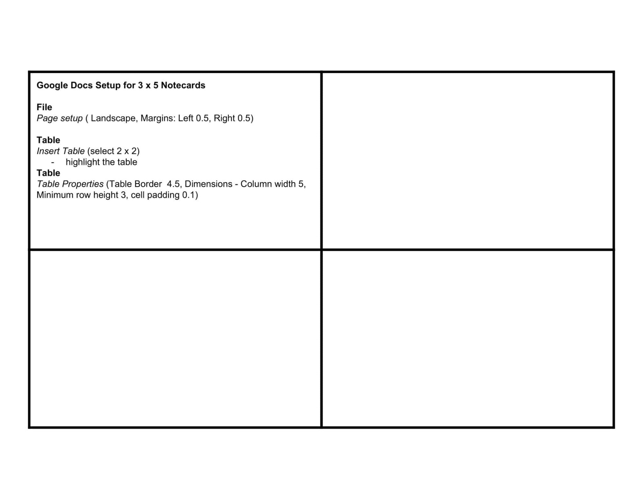 Printable Index Card Template 3 X 5 For Word - We Love Printables