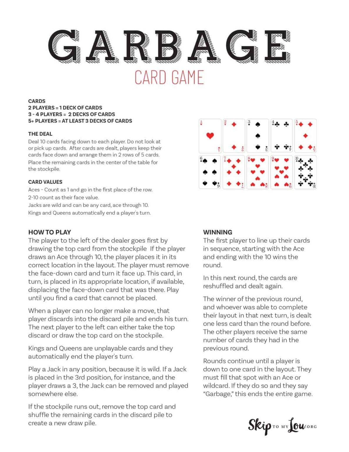 Printable Card Game Instructions - We Love Printables