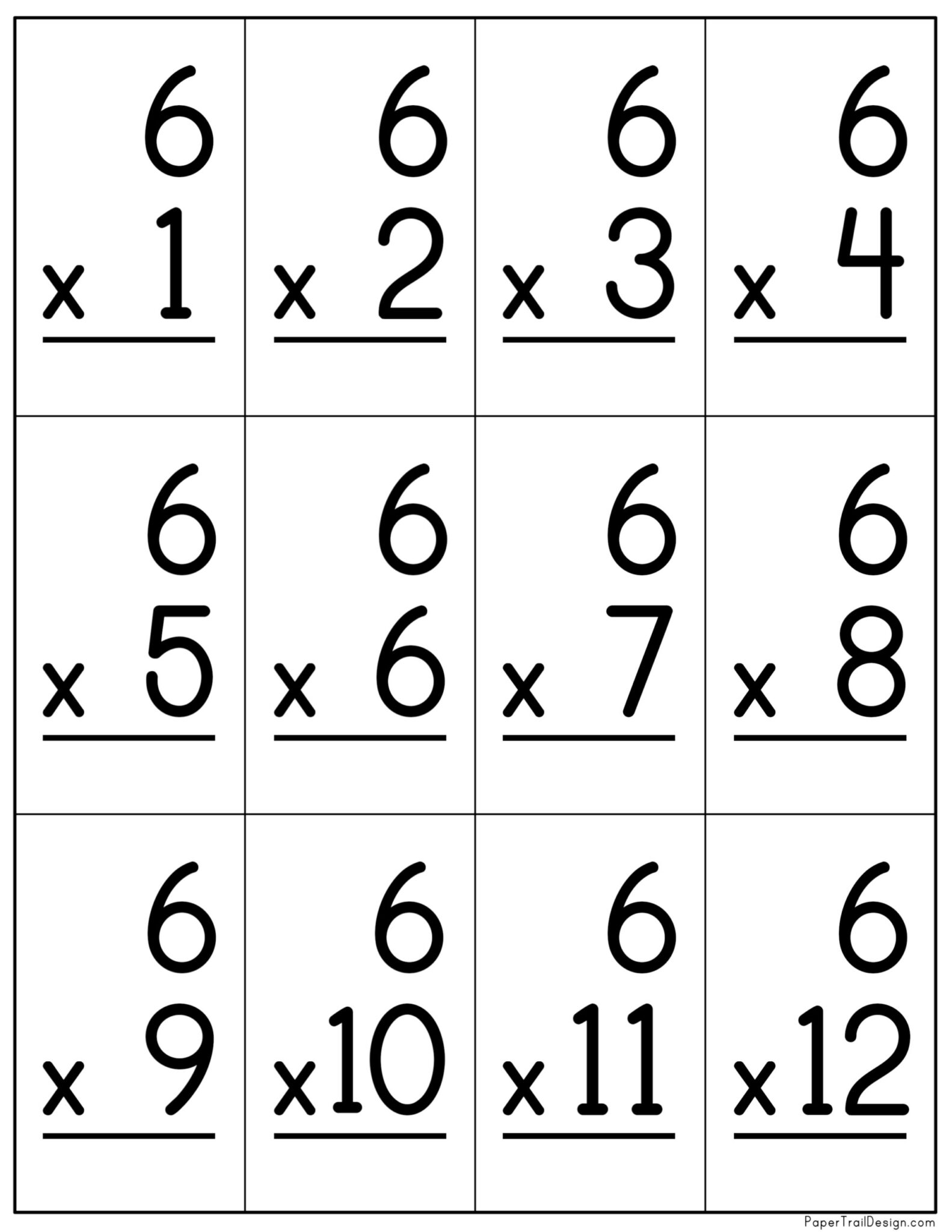 6 Times Table Flash Cards Printable - We Love Printables