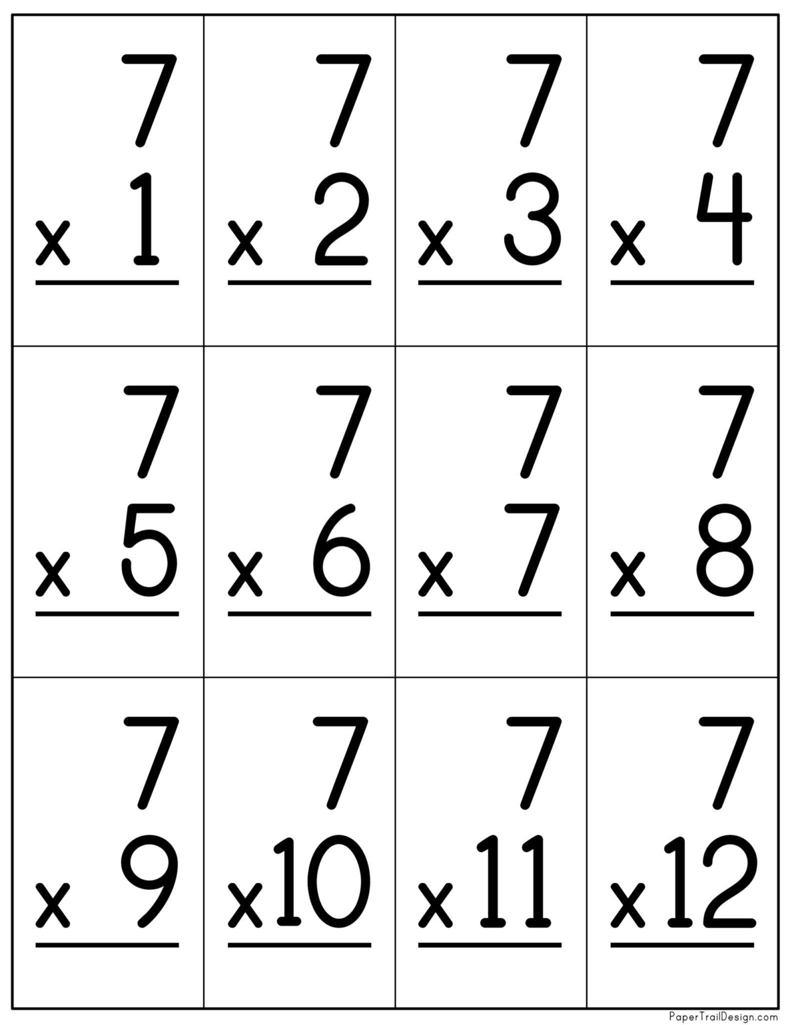 7 Times Table Flash Cards Printable - We Love Printables