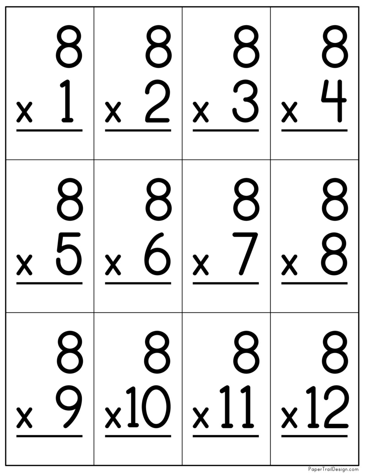 8 Times Table Flash Cards Printable - We Love Printables